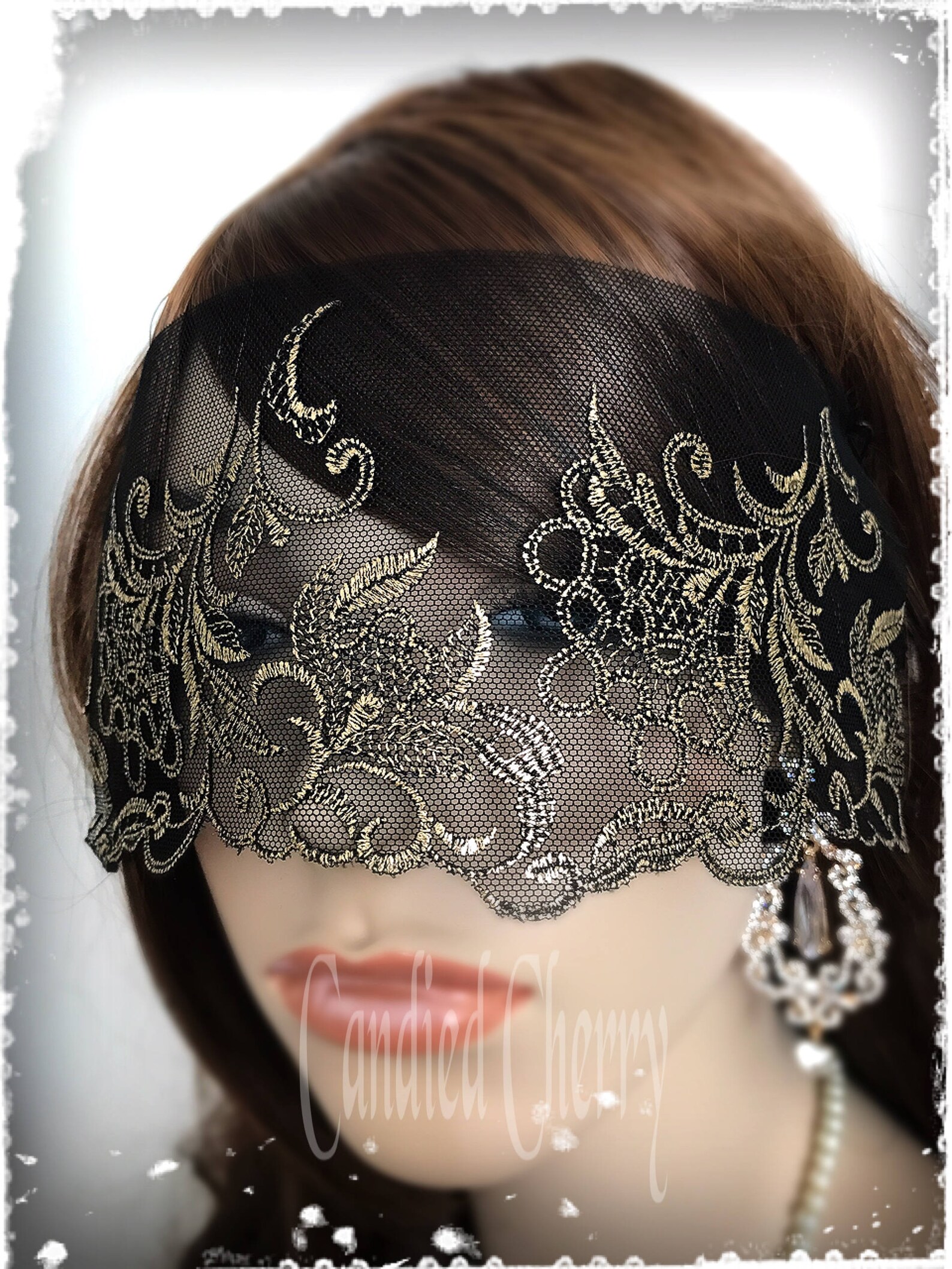 Black Gold Lace Mask Veil-mysterious Masquerade Ball Versailles Party ...