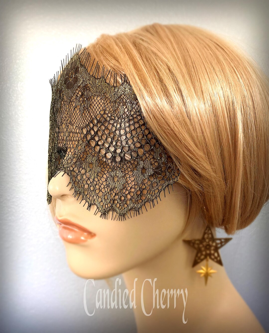 Gold & Black Lace Mask Veil-mysterious Masquerade Party Fetes Galantes ...