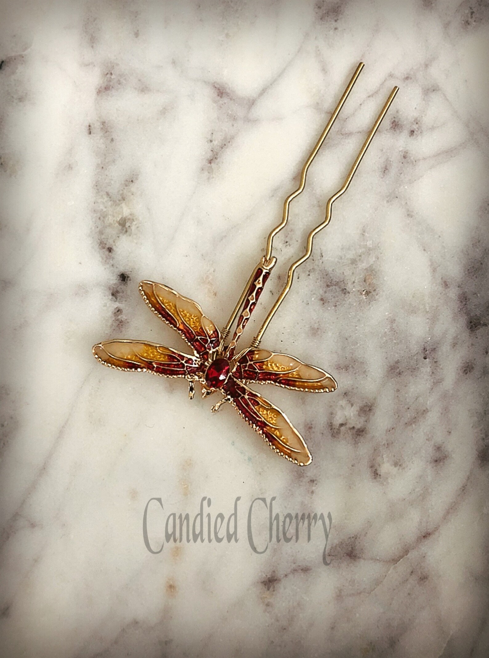 Art Nouveau Inspired Red Dragonfly Hair Pin-vintage Art Deco Belle ...