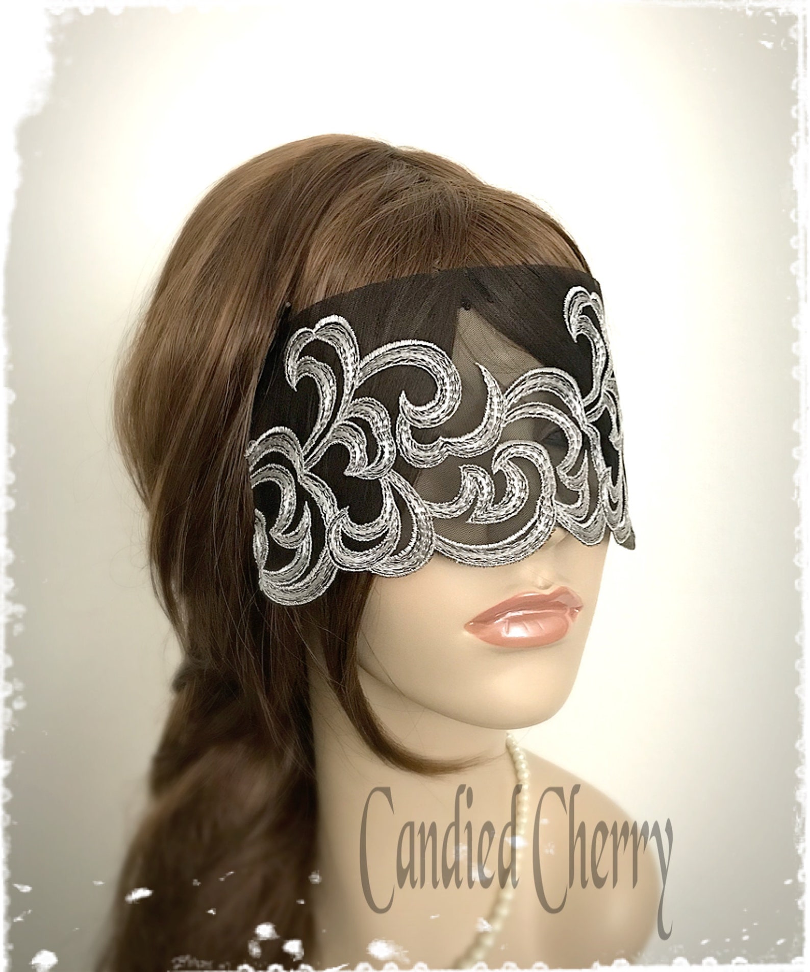 Black and Silver Swirl Lace Mask Veil - Mysterious Masquerade Ball ...