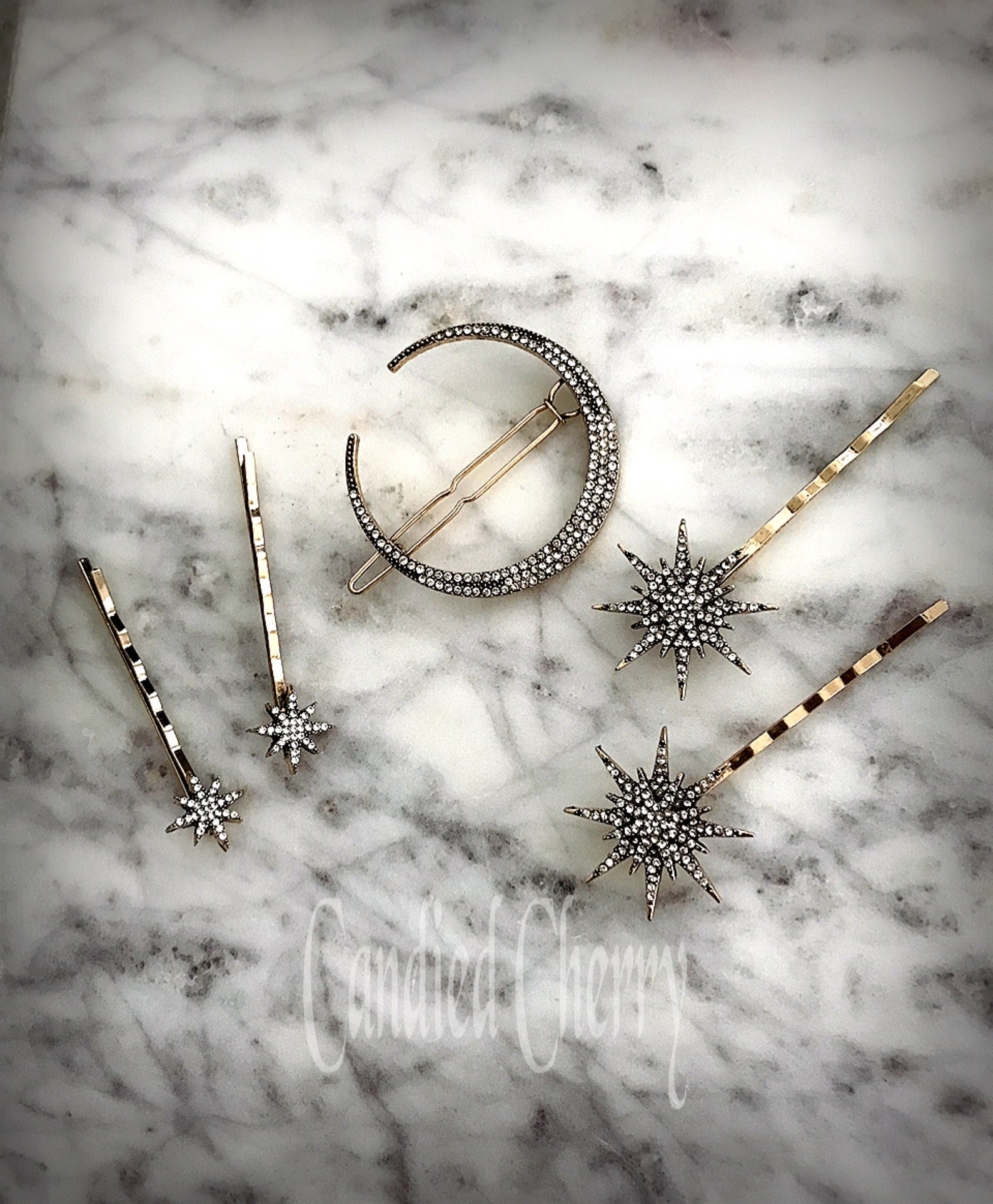 Set of 5 Crystal Cosmic Star & Moon Galaxy Hair Pins-vintage Art Deco ...
