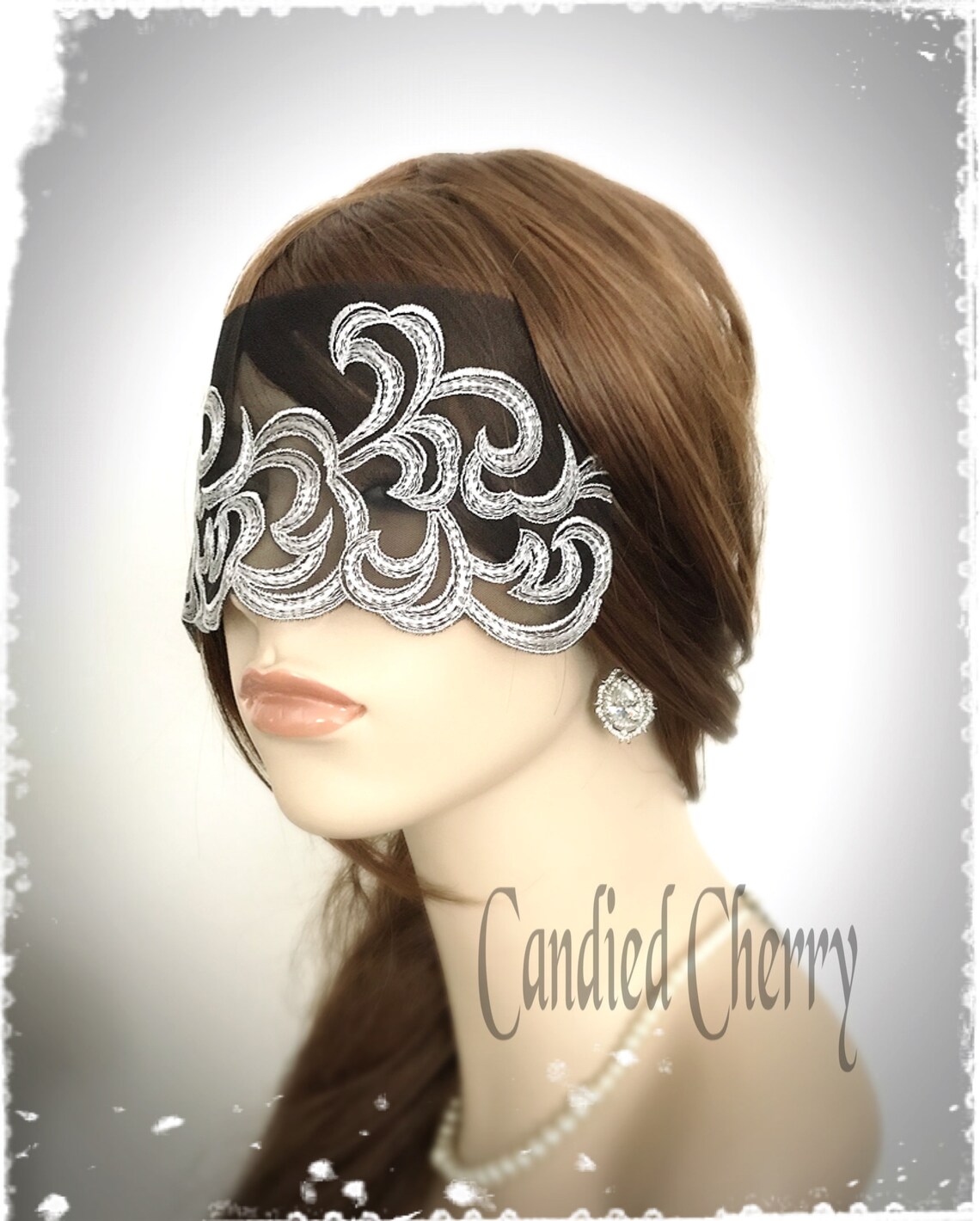 Black and Silver Swirl Lace Mask Veil - Mysterious Masquerade Ball ...