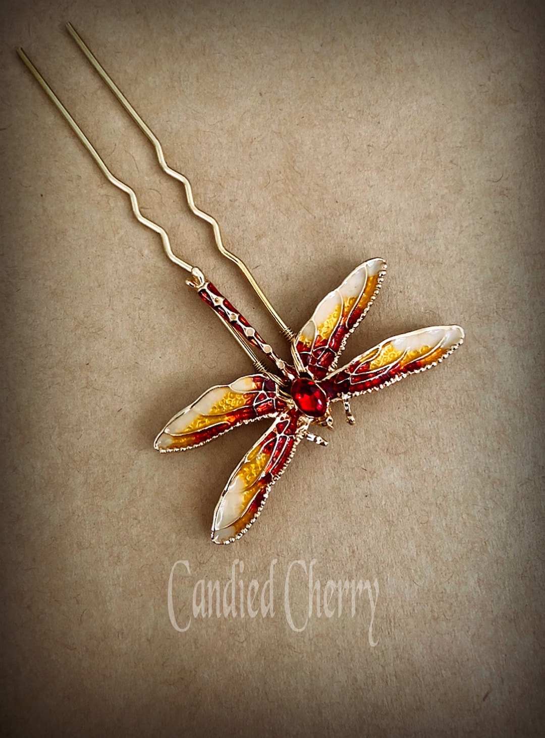 Art Nouveau Inspired Red Dragonfly Hair Pin-vintage Art Deco Belle ...