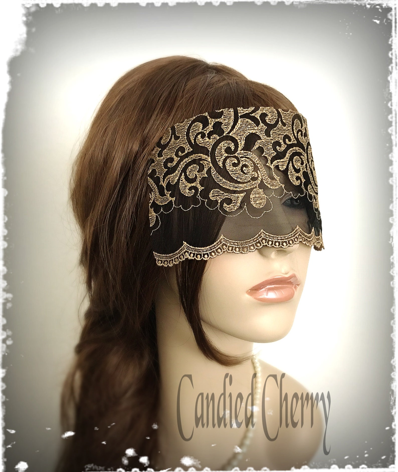 Black and Gold Arabesque Lace Mask Veil - Mysterious Masquerade Ball ...