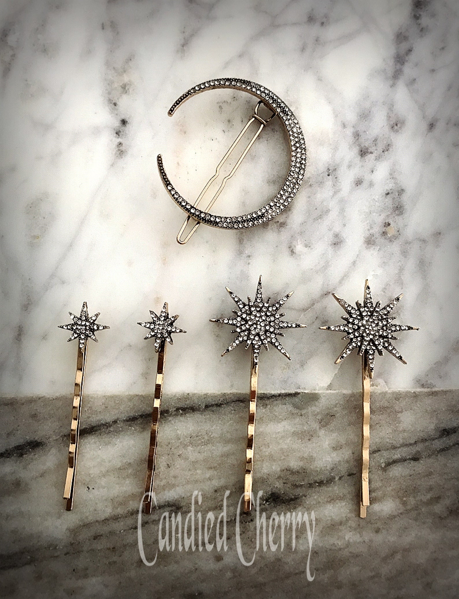 Set of 5 Crystal Cosmic Star & Moon Galaxy Hair Pins-vintage Art Deco ...