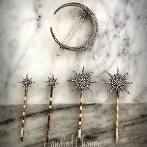 Set of 5 Crystal Cosmic Star & Moon Galaxy Hair Pins-vintage Art Deco ...