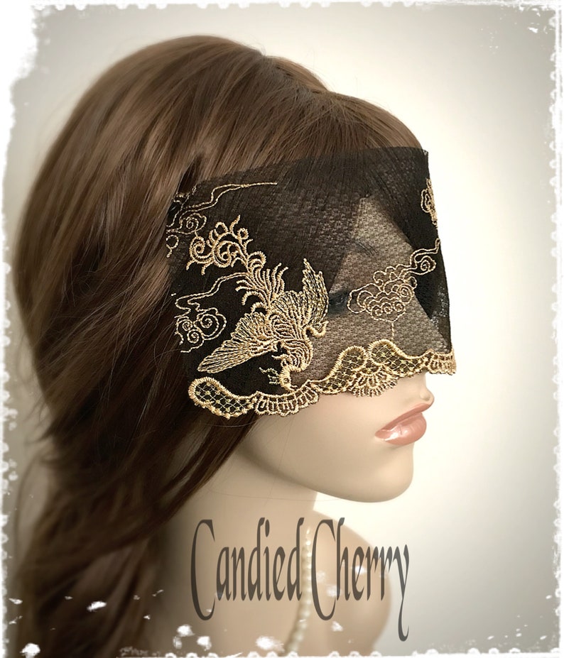 Black Gold Oriental Phoenix Lace Mask Veil-mysterious Masquerade Ball ...