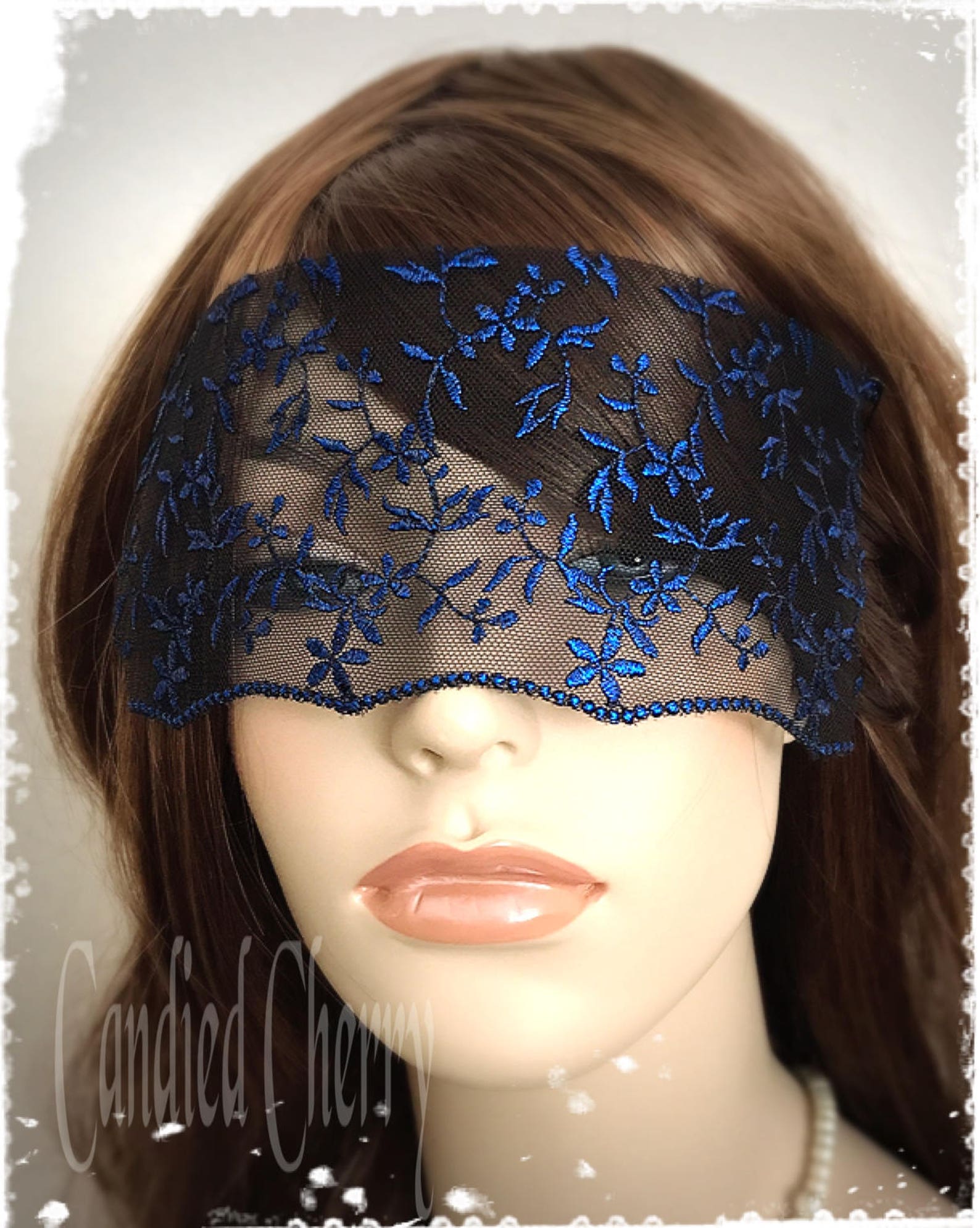 Black Metallic Blue Lace Mask Veil-mysterious Masquerade Ball ...