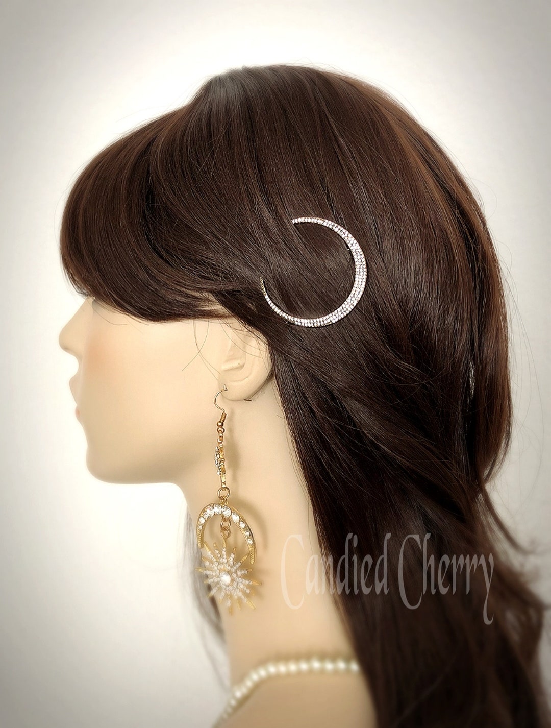 Crystal Cosmic Crescent Moon Galaxy Hair Pin-vintage Art Deco Belle ...