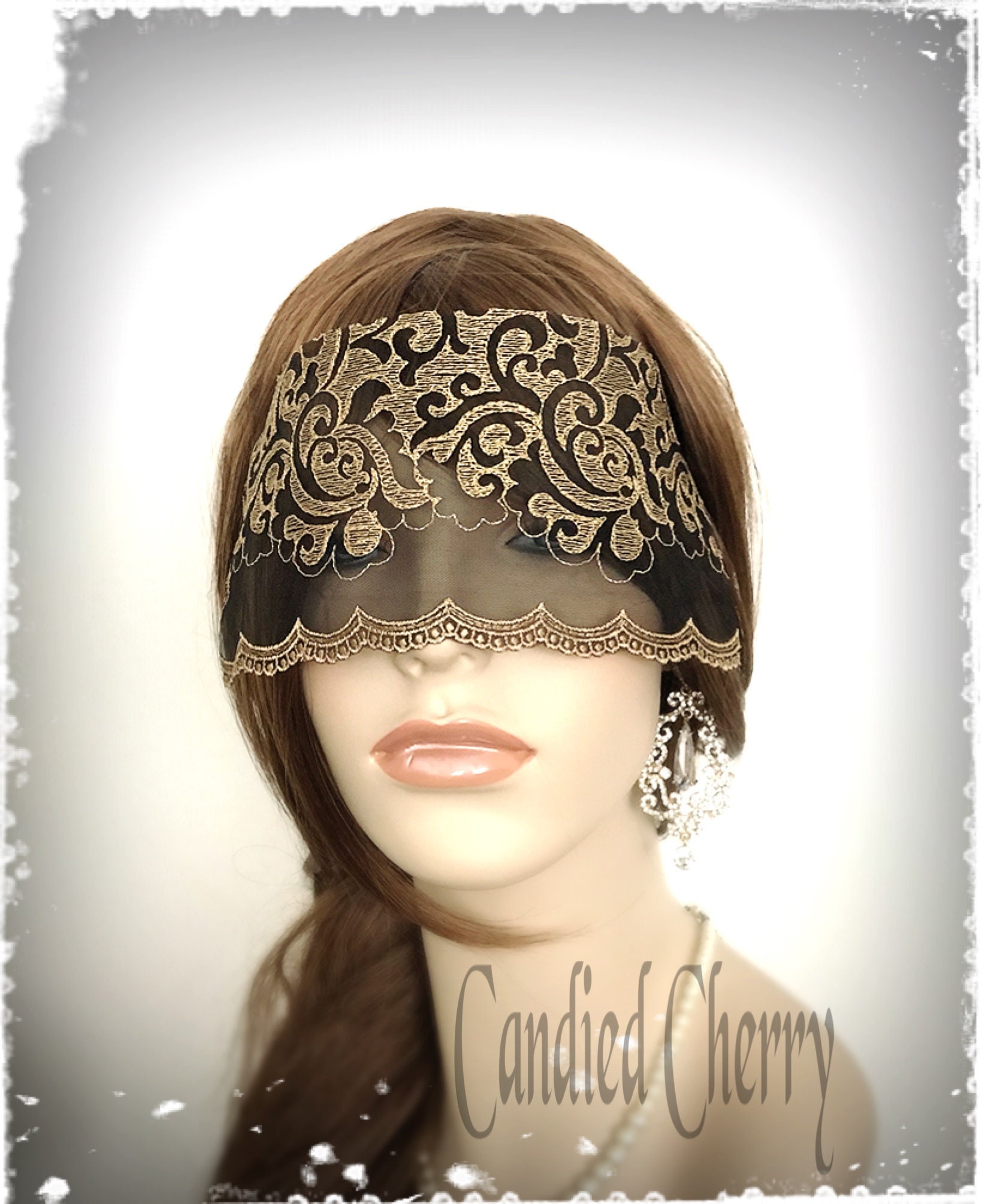 Black and Gold Arabesque Lace Mask Veil - Mysterious Masquerade Ball ...