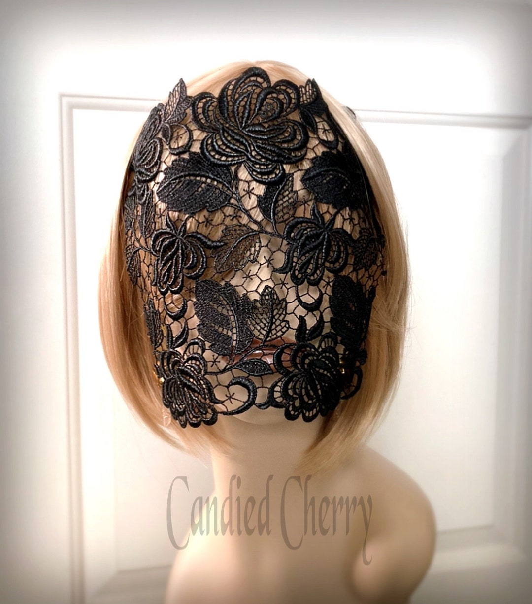Wide Coverage Black Rose Lace Mask Veil-mysterious Masquerade Ball ...