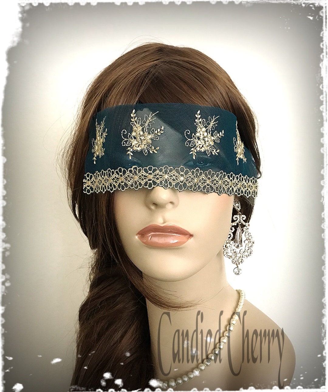 Teal and Gold Lace Mask Veil-mysterious Masquerade Ball Versailles ...