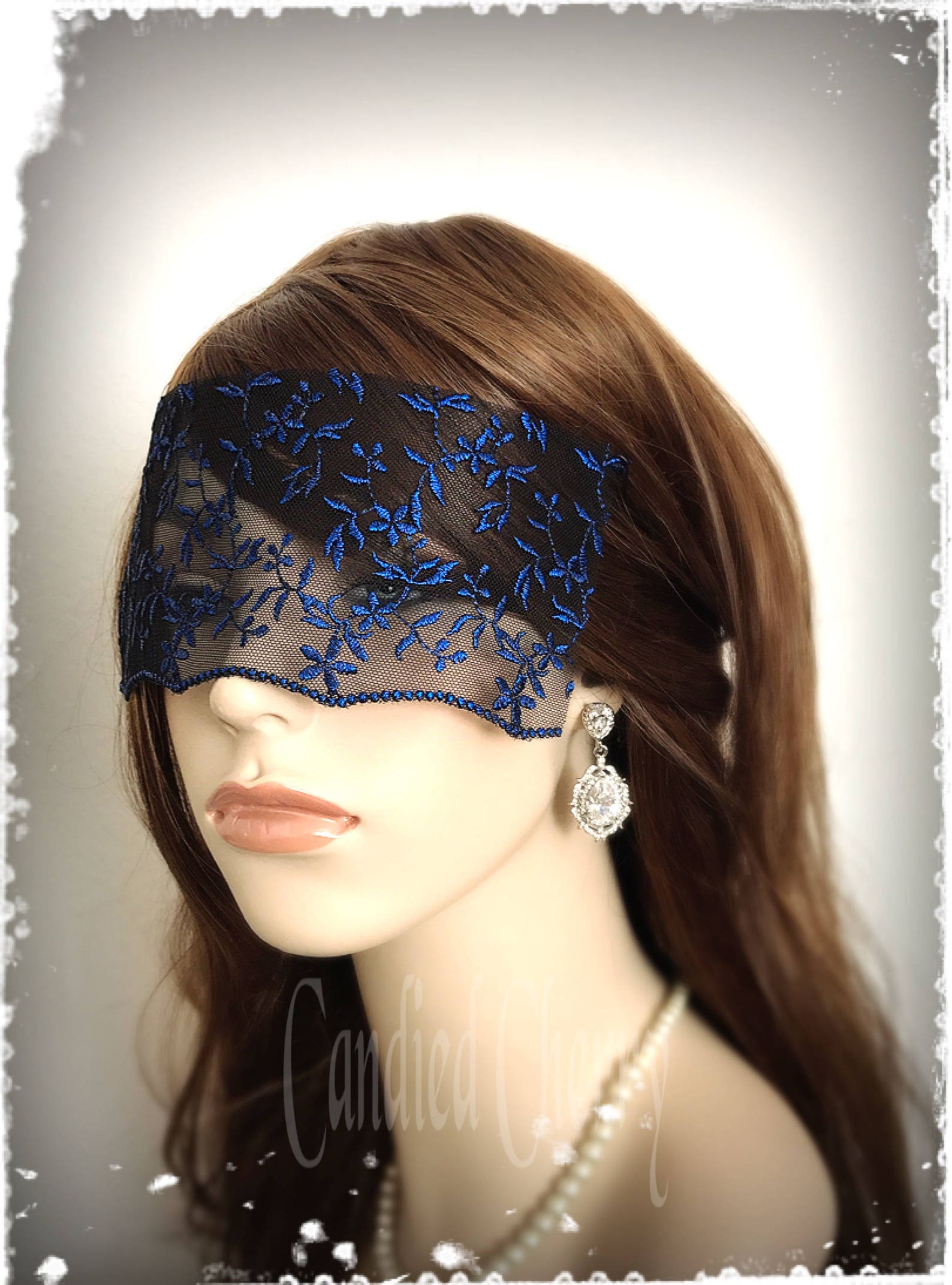 Black Metallic Blue Lace Mask Veil-mysterious Masquerade Ball ...