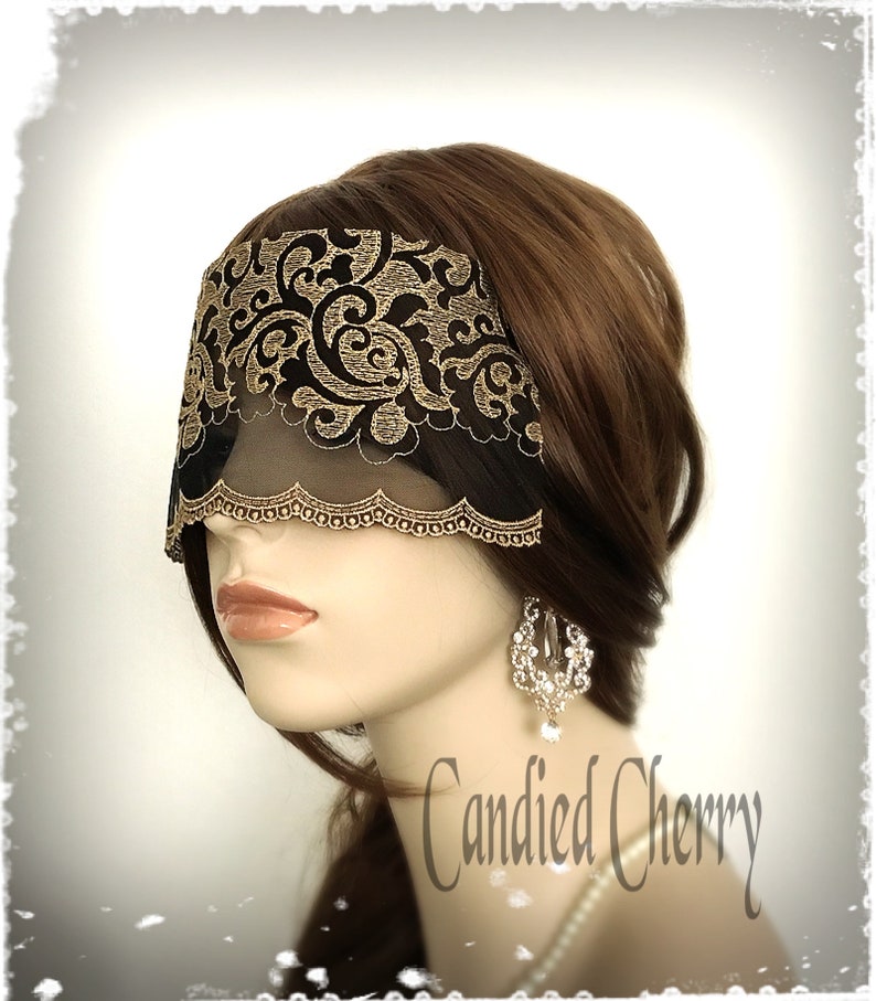 Black and Gold Arabesque Lace Mask Veil - Mysterious Masquerade Ball ...