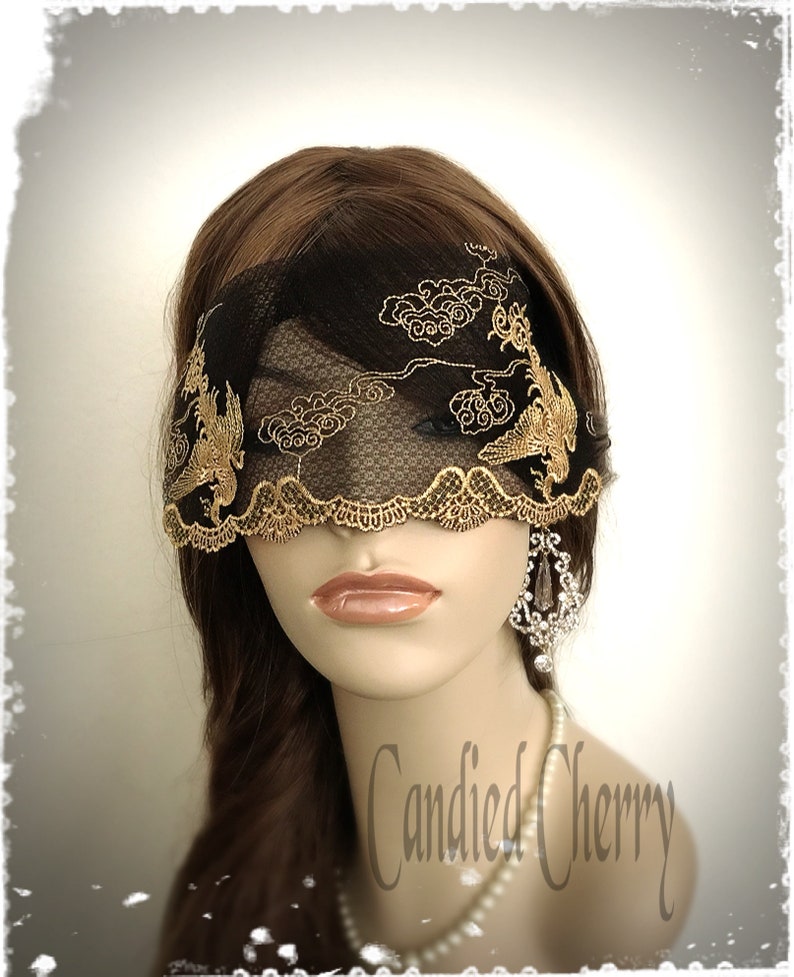 Black Gold Oriental Phoenix Lace Mask Veil-mysterious Masquerade Ball ...