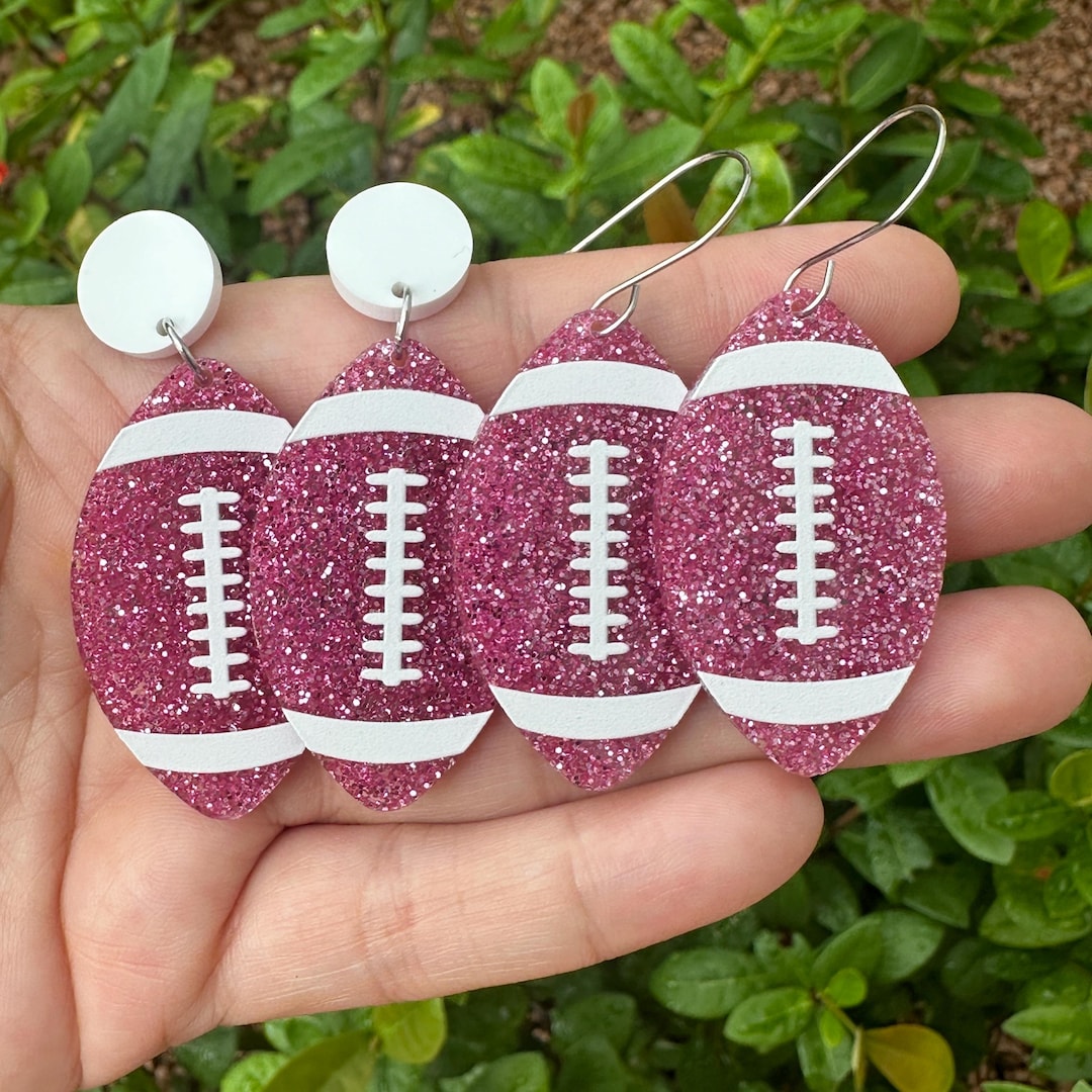 Pink Glitter Football Earrings, Football Earrings, Game Day Earrings ...