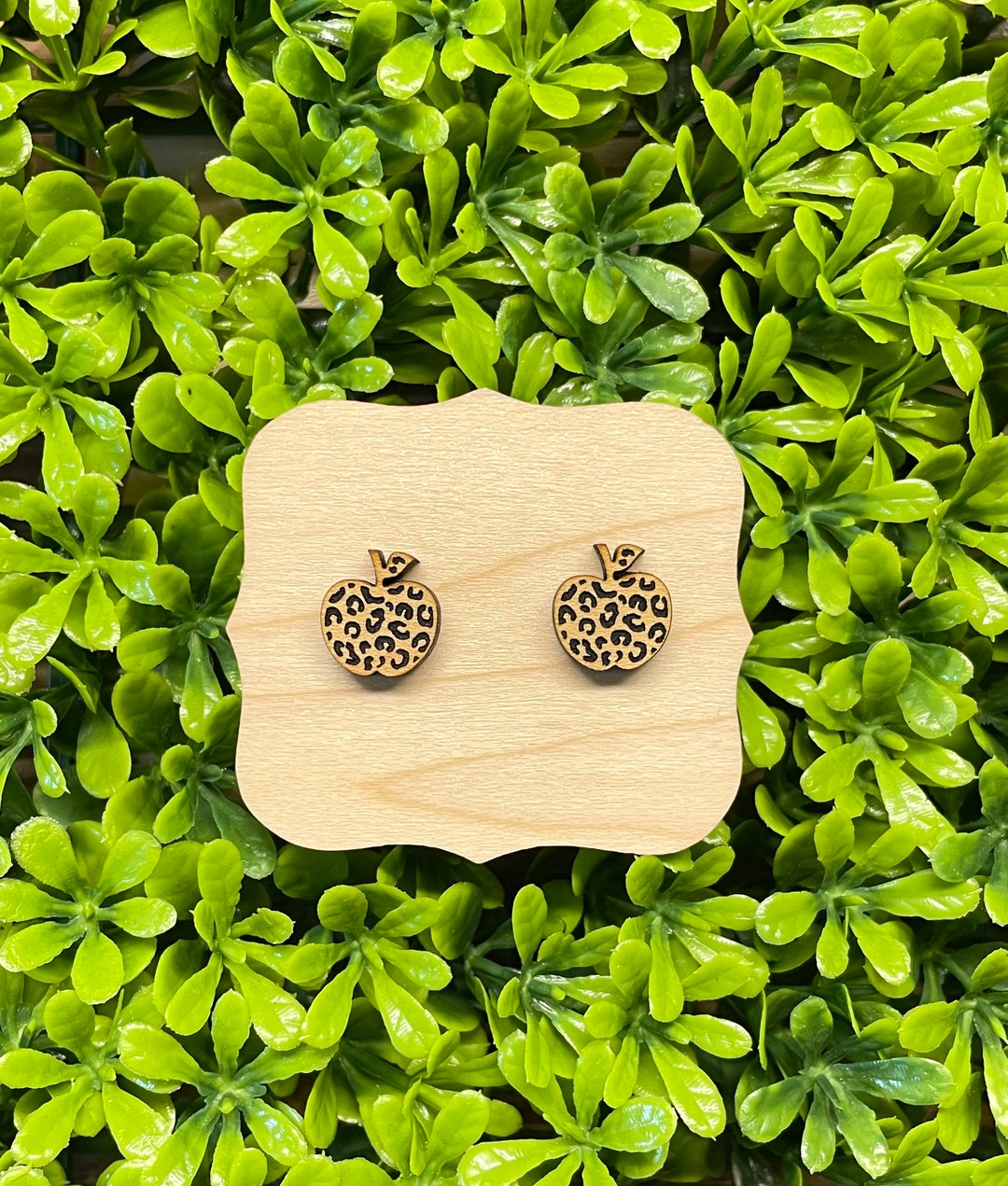 Leopard Apple Maple Wood Earrings Apple Wood Earrings Gift - Etsy