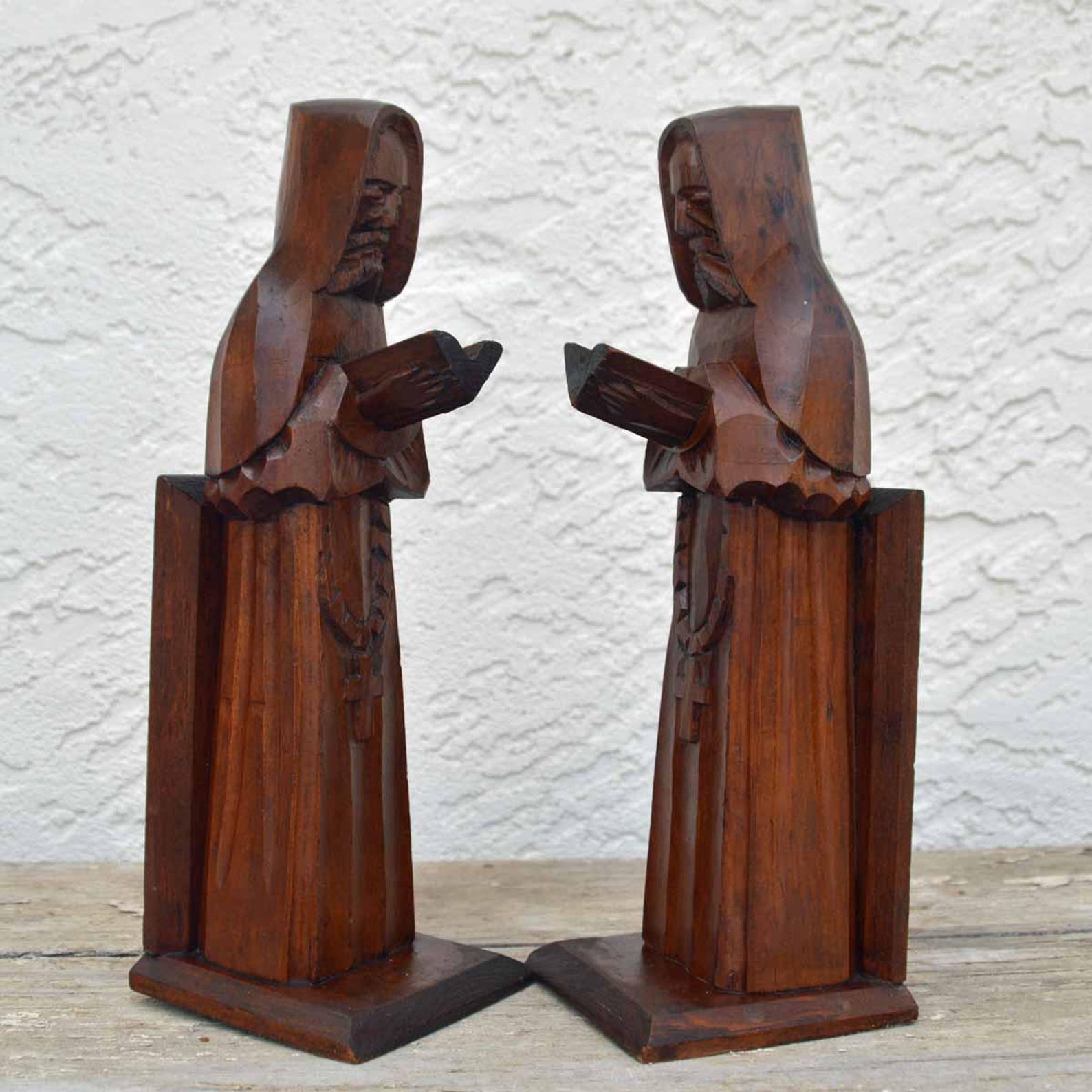 Wood Monks Bookends Religious Art Praying Monks Dianalamorrisart - Etsy