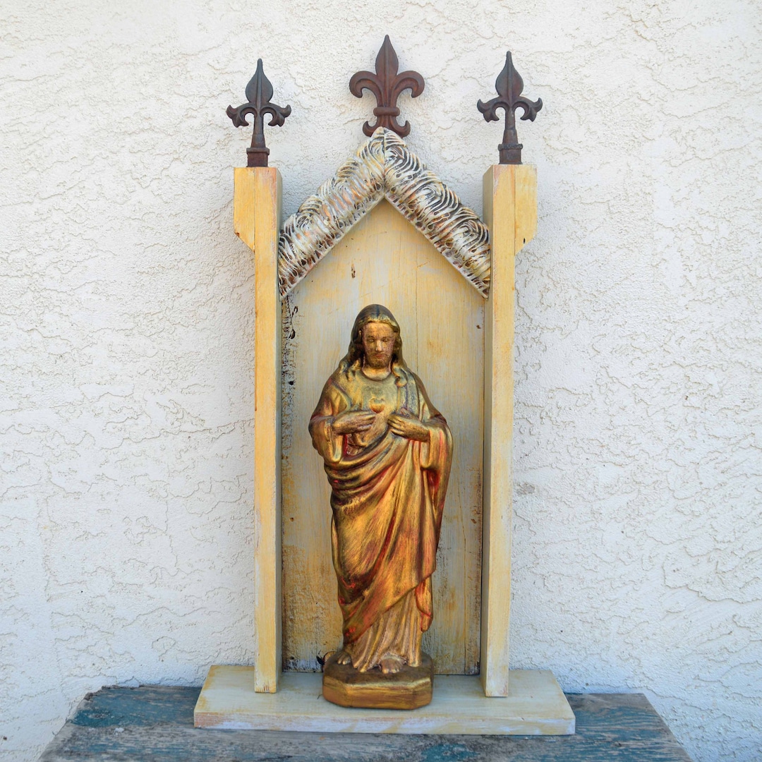 Shrine Altar Religious Home Decor Golden Sacred Heart of Jesus Shrine ...