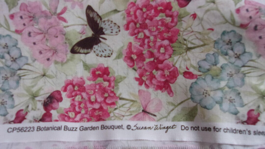 BTY Botanical Buzz Garden Bouquet From Susan Winget Pink Blue Flowers ...