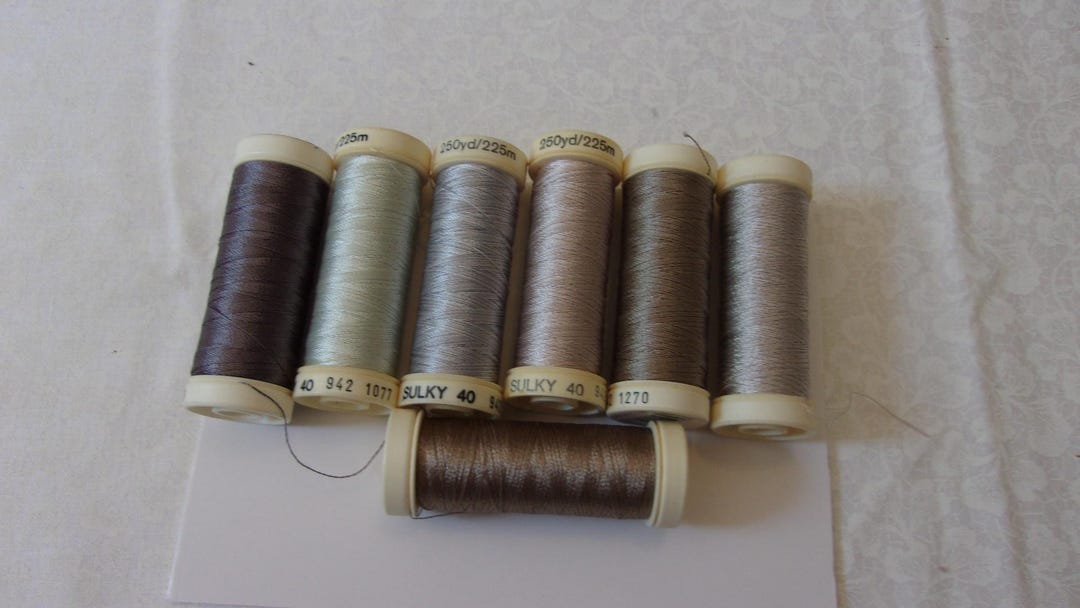 One Lot of 7 Gray 250/40 Sulky Machine Embroidery Thread Colors Shown ...