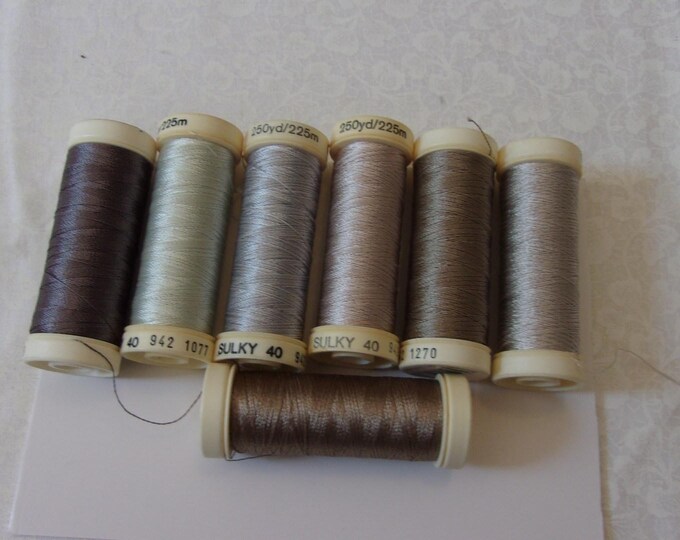 One Lot of 7 Gray 250/40 Sulky Machine Embroidery Thread Colors Shown ...