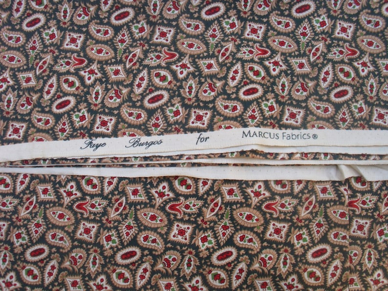 Marcus Fabric Faye Burgos Brown Floral Fabric With Red and Gold Accents ...