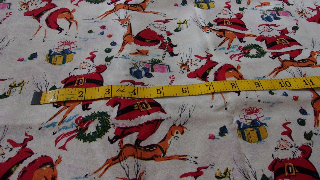 Santas and Reindeer on White With Wreaths and Gift Packages Holiday or ...