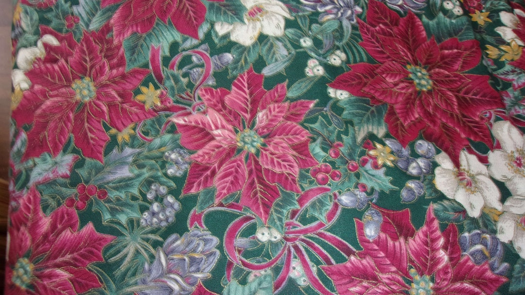 Poinsettia on Dark Green Joan Messmore Cranston Print Works - Etsy
