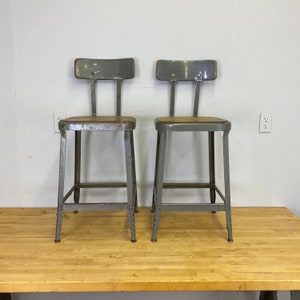 Pair of Height Adjustable 22-25” High Vintage Industrial Lyon Stools in ...