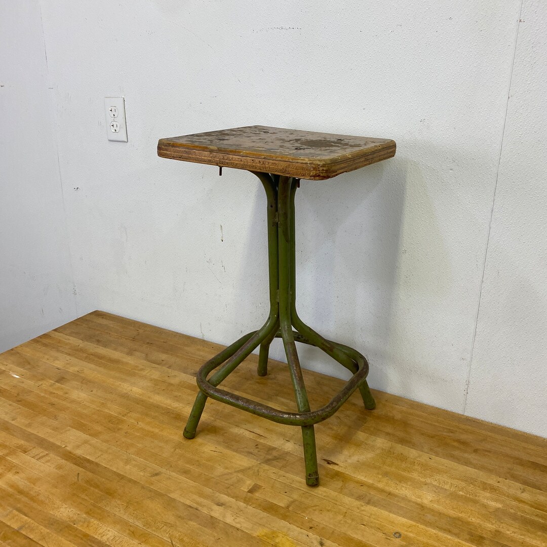 Unusual Vintage Industrial Square Top Stool 23 1/2 Height in Original ...