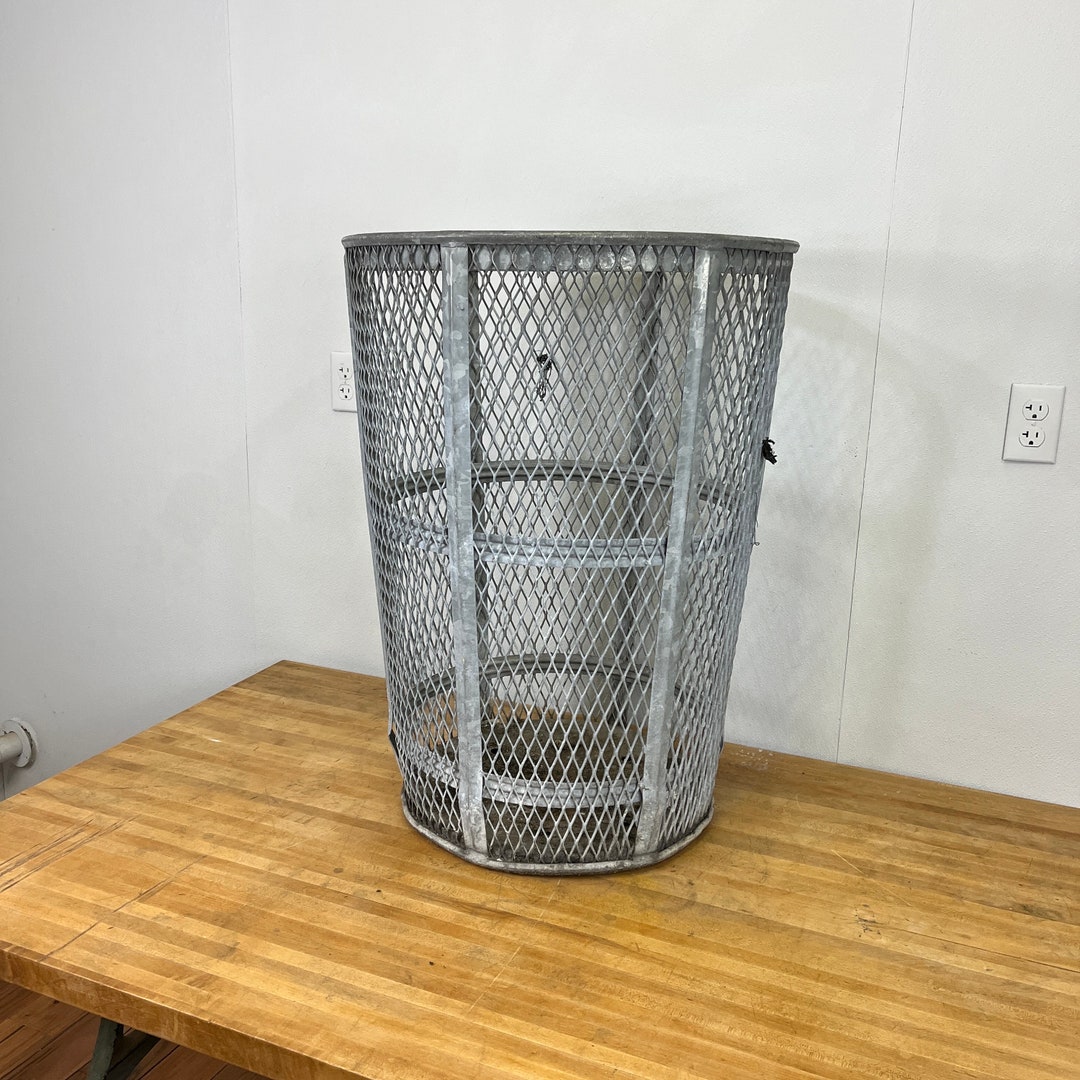 Large Vintage Industrial Wheeling Expanded Wire Mesh Trash Can. 33 ...