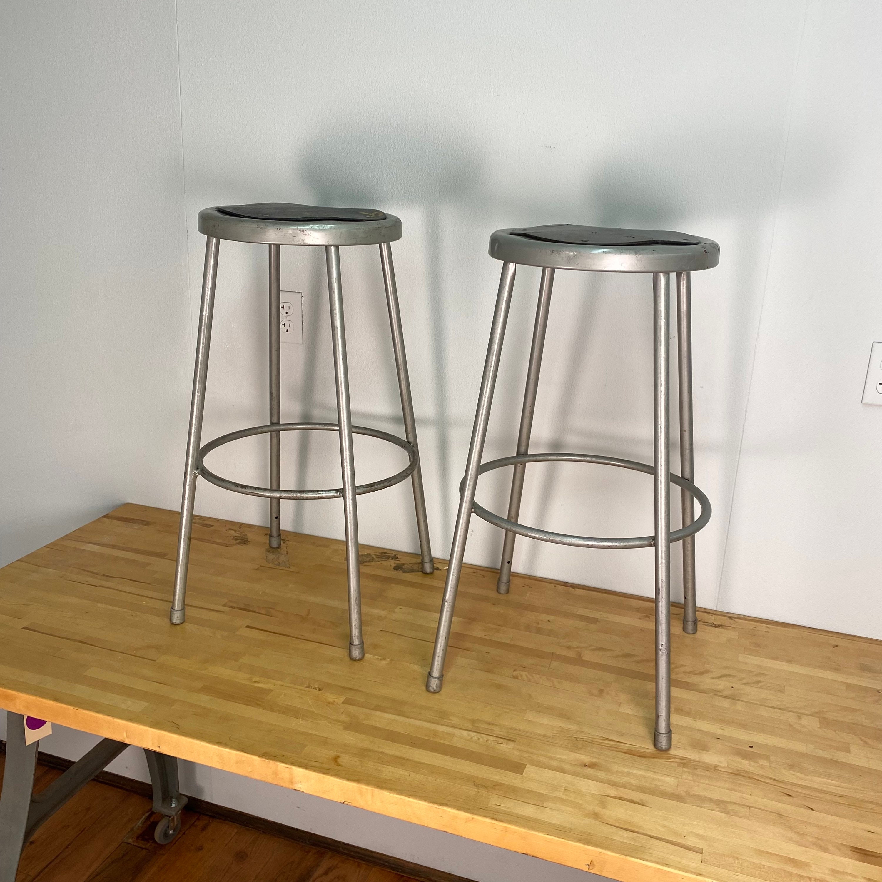 Pair of Vintage Industrial Fixed Height Steel Stools in Grey - Etsy UK