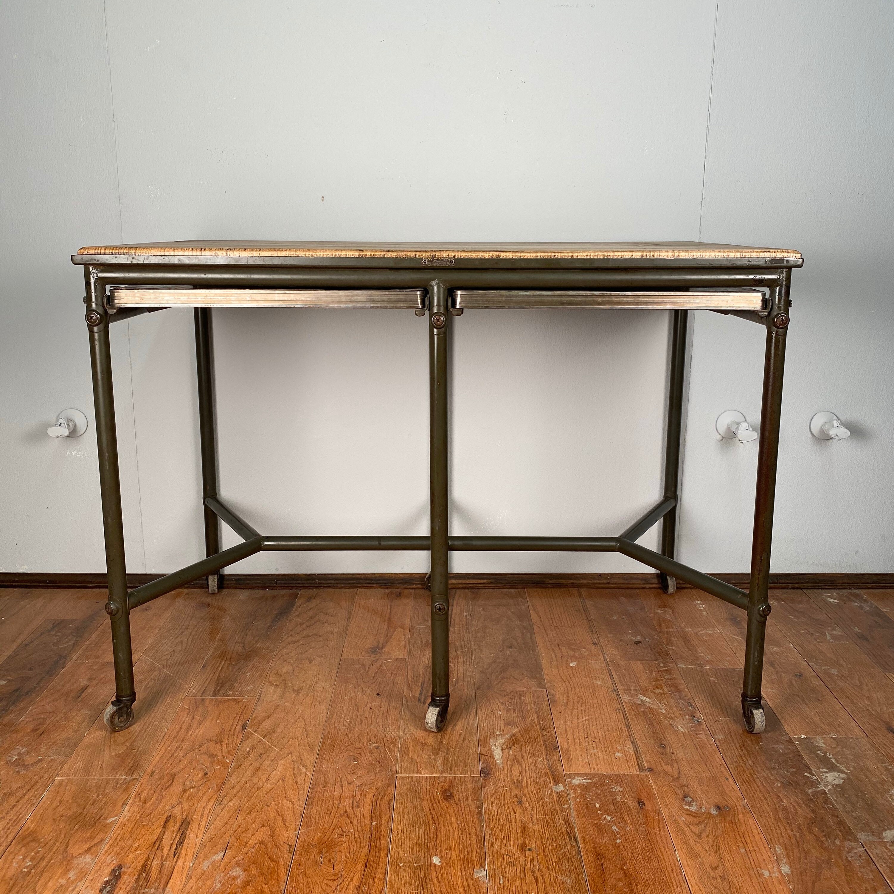 Vintage industrial ACME Visible Records desk with maple top | Etsy