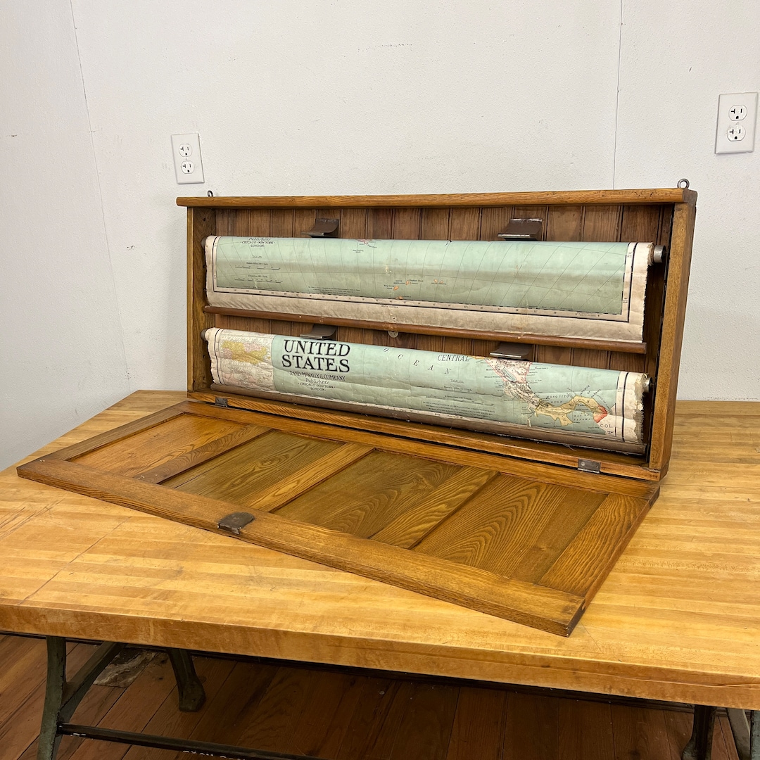 Antique Rand Mcnally Oak Map Cabinet - North and South America - Etsy