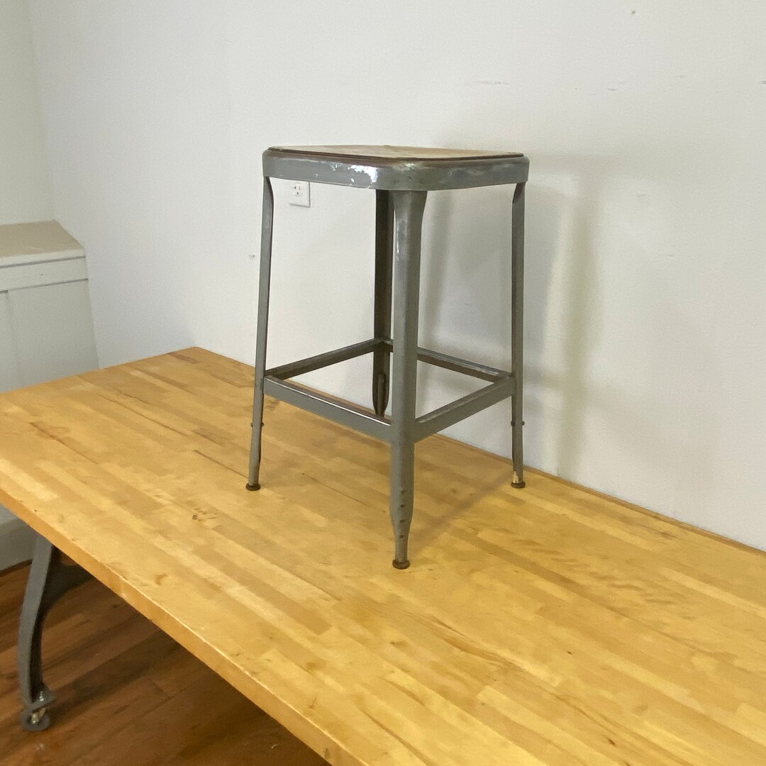Height Adjustable 24-27” High Vintage Industrial Lyon Stool in Factory ...