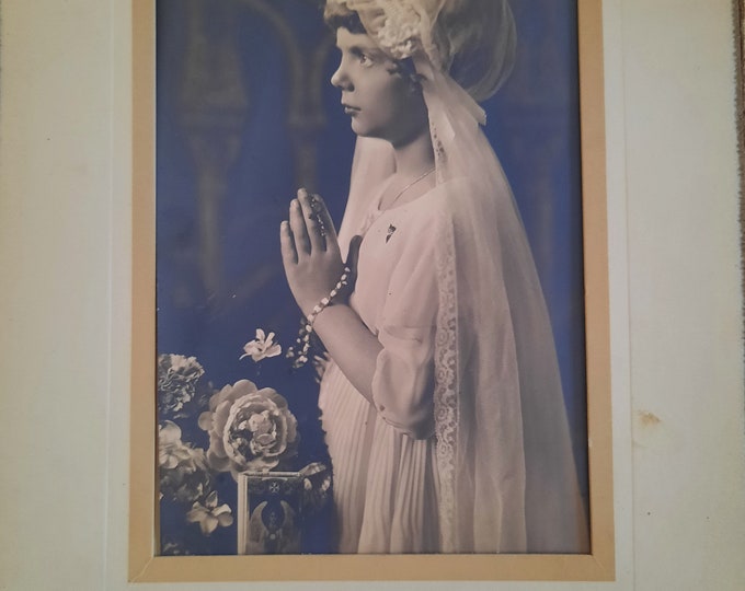 Antique First Communion Portrait Little Girl Praying Large Vintage ...