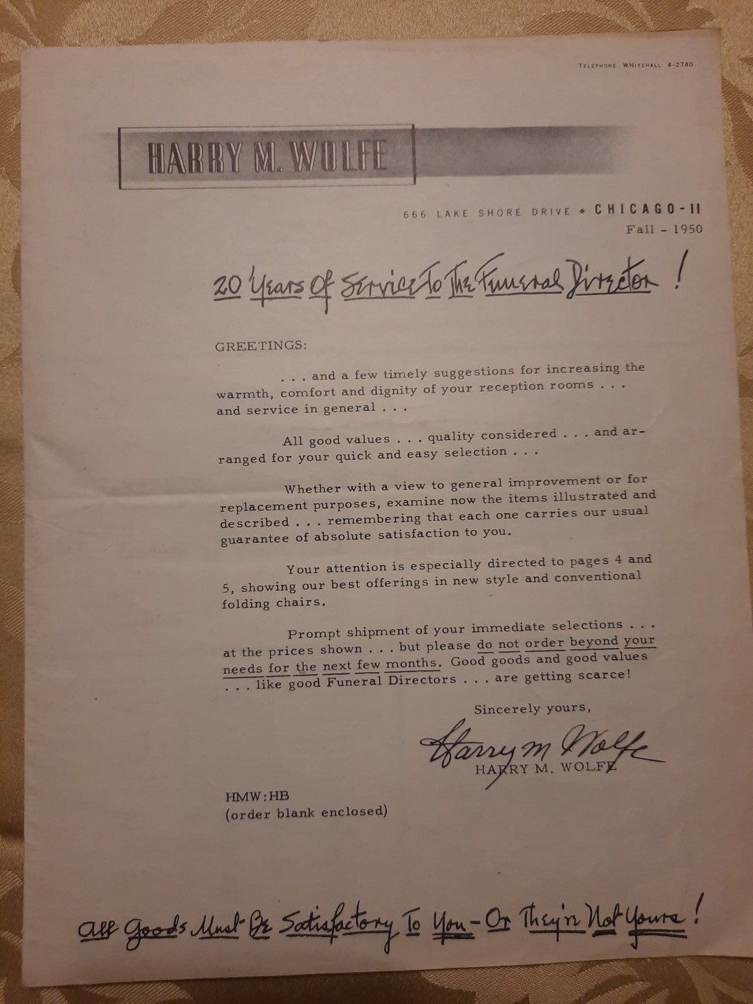 Harry M Wolfe Funeral Vintage Funeral Home Supply - Etsy