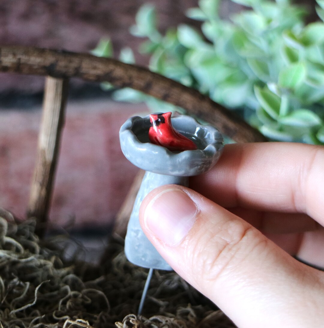 Mini Ceramic Birdbath Pick Cardinal 1 X 2 Inches Wire - Etsy