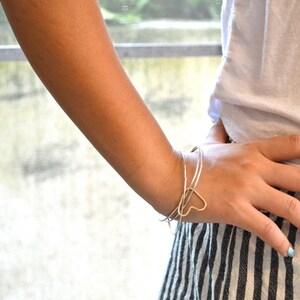 Multi Bracelet Set, Floating Heart Bangles, Sterling Bangle Set, Triple ...