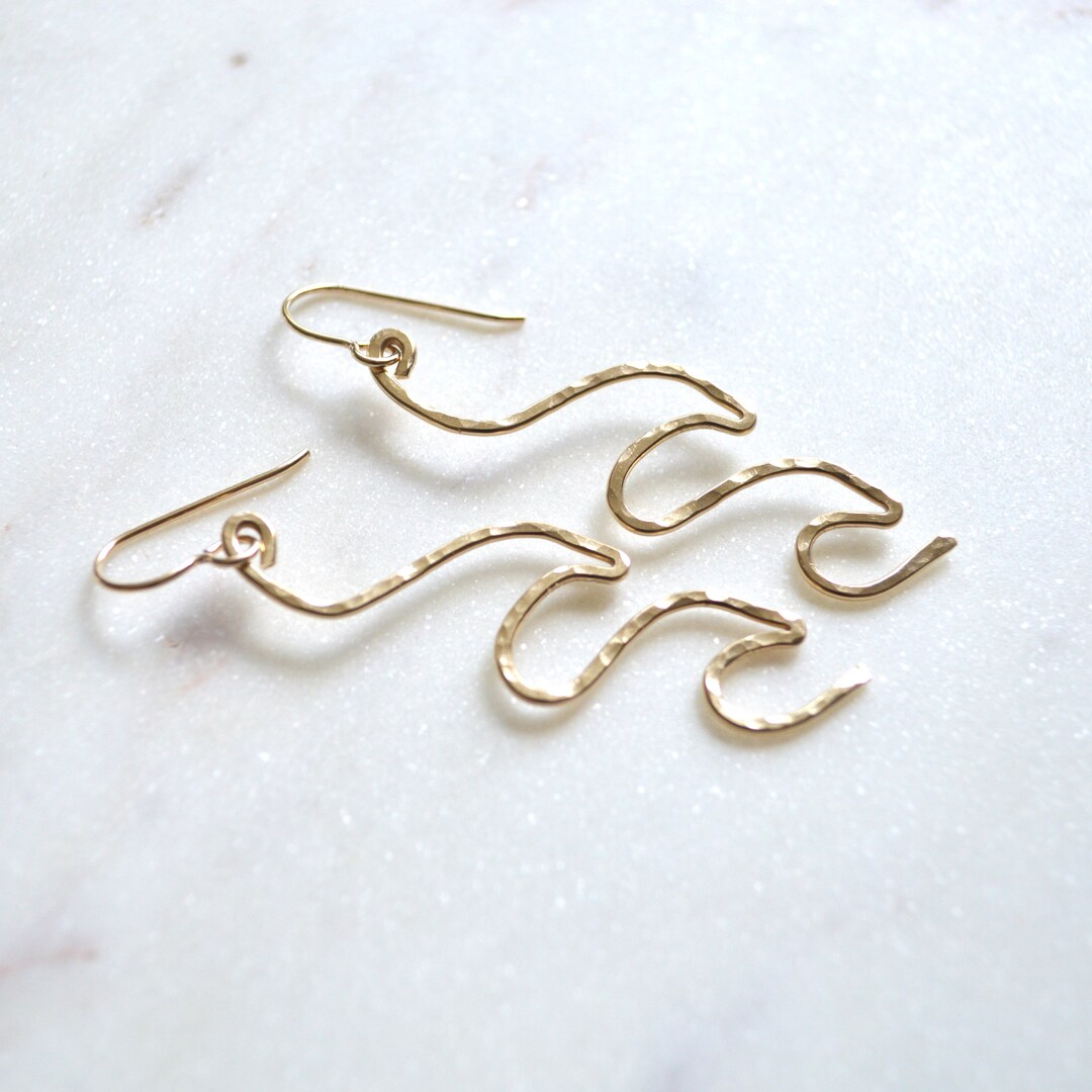 Ocean Wave Earrings Gold or Sterling, Dangling Wave Earrings, Double ...