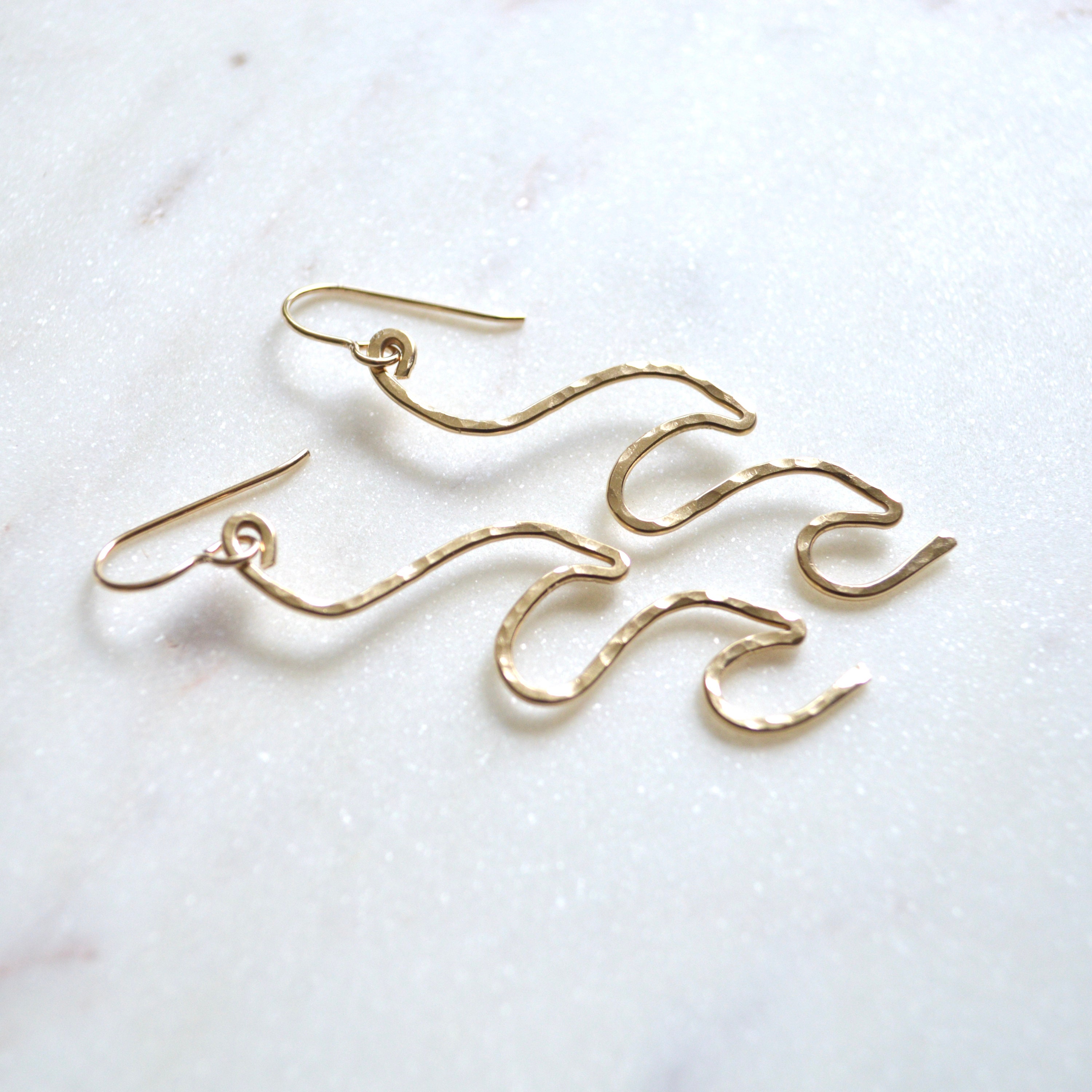 Ocean Wave Earrings Gold or Sterling, Dangling Wave Earrings, Double ...