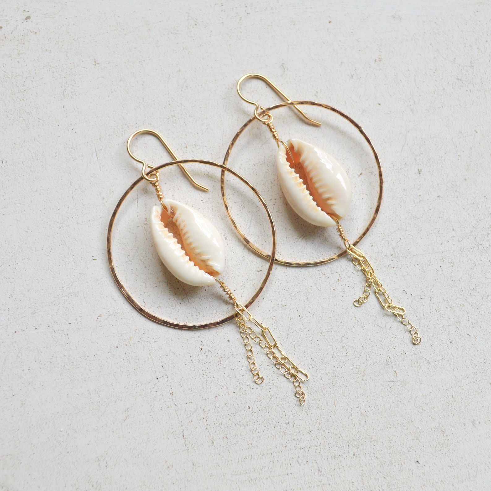 Cowrie Shell Earrings Gold Chain Hoops Cowrie Shell Hoop - Etsy