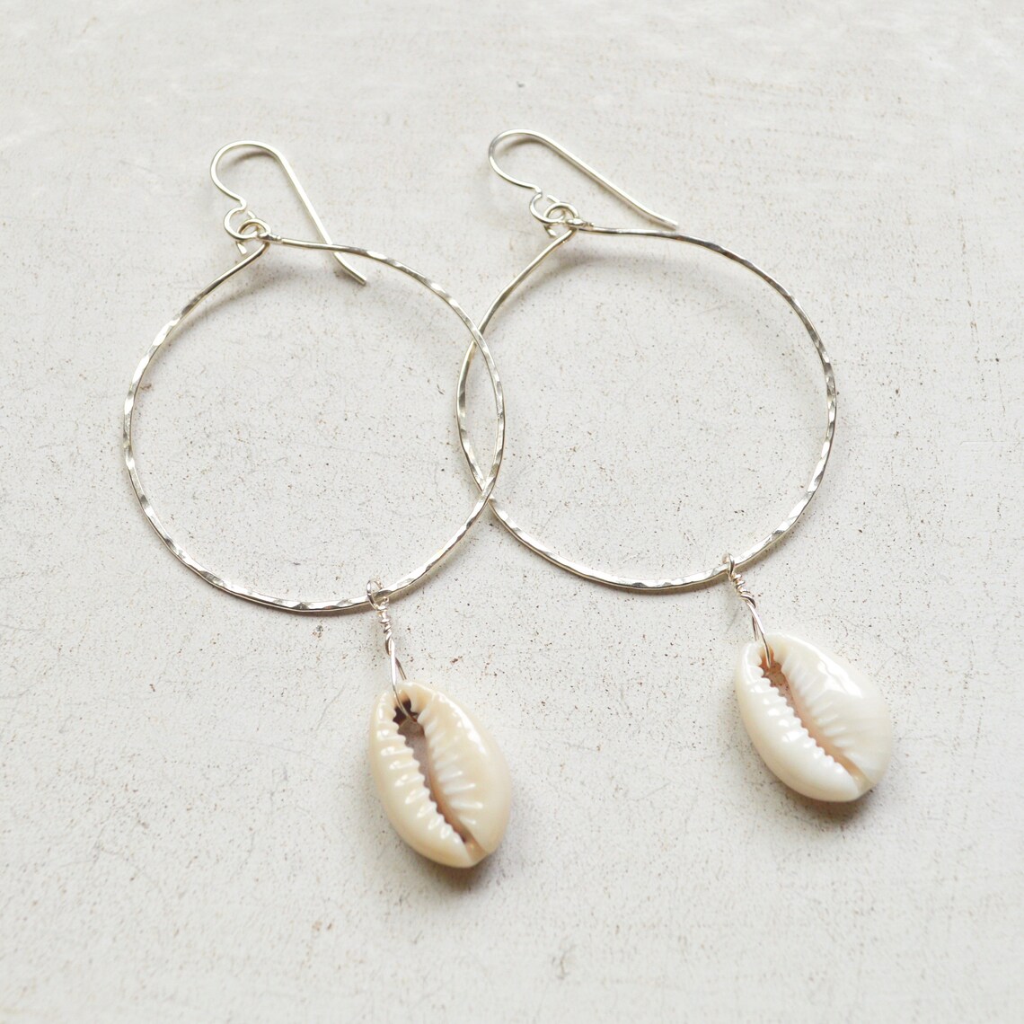 Cowrie Shell Hoops in Sterling Cowrie Hoop Earrings | Etsy