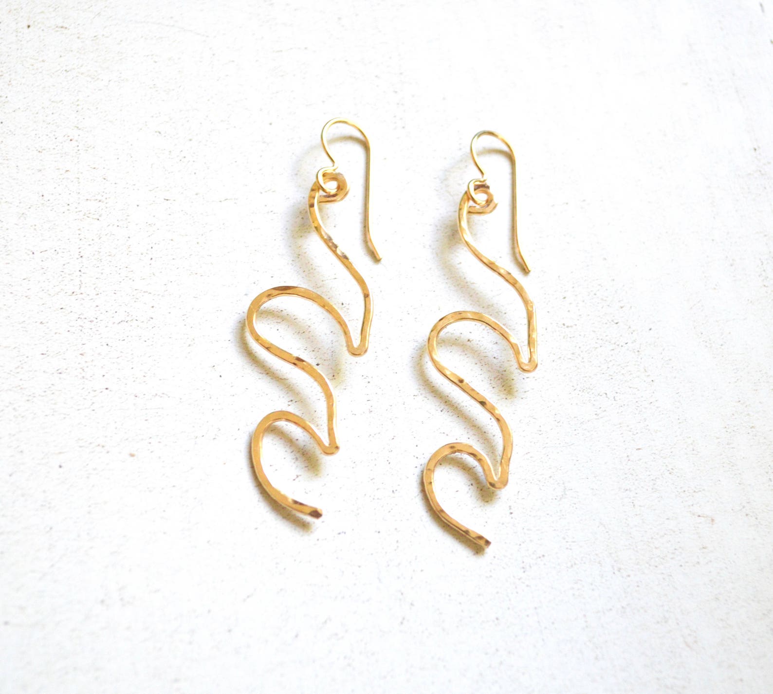 Ocean Wave Earrings Gold or Sterling, Dangling Wave Earrings, Double ...