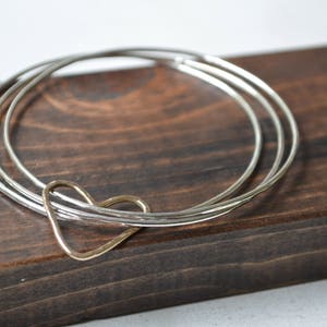 Multi Bracelet Set, Floating Heart Bangles, Sterling Bangle Set, Triple ...