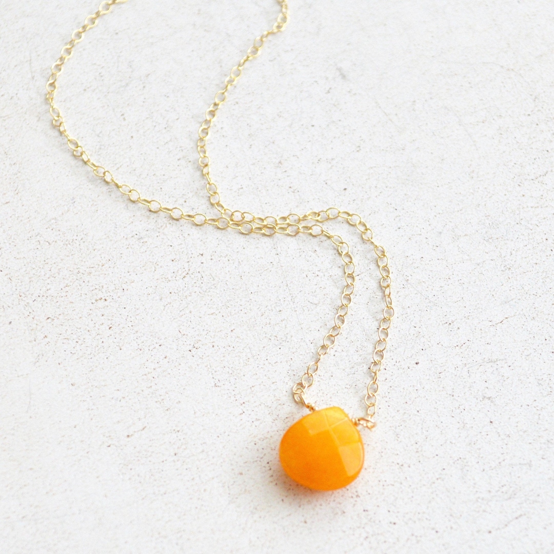 Yellow Jade Necklace, Jade Briolette Pendant, Dainty Briolette Choker ...