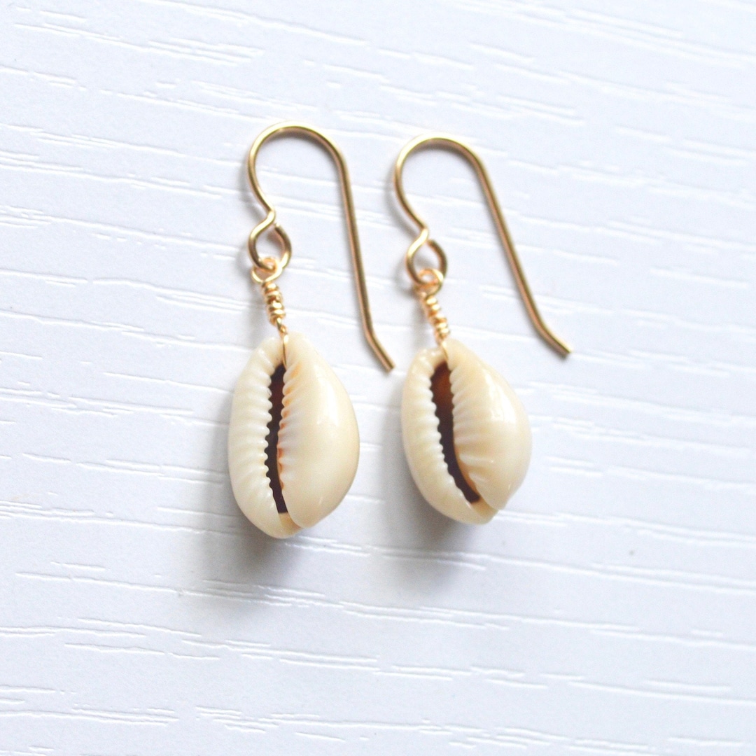 Cowrie Shell Earrings, Whole Cowrie Shell Dangling Earrings - Etsy