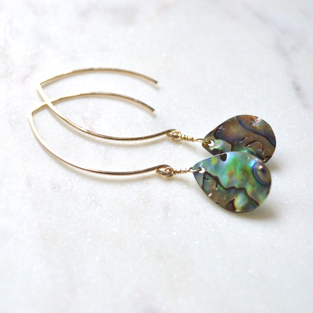 Paua Shell Earrings, Teardrop Shell Earrings, Gold Hook Earrings - Etsy