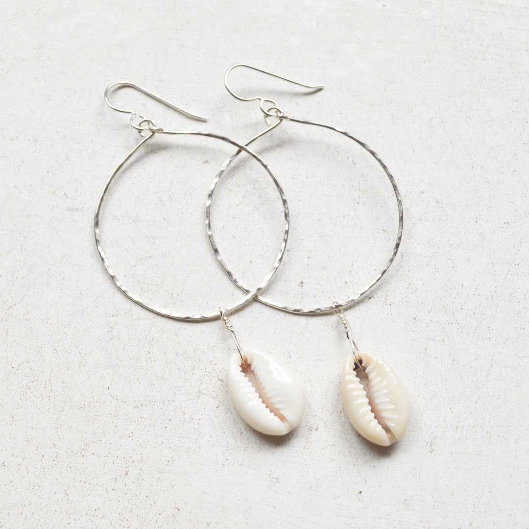 Cowrie Shell Hoops in Sterling Cowrie Hoop Earrings - Etsy